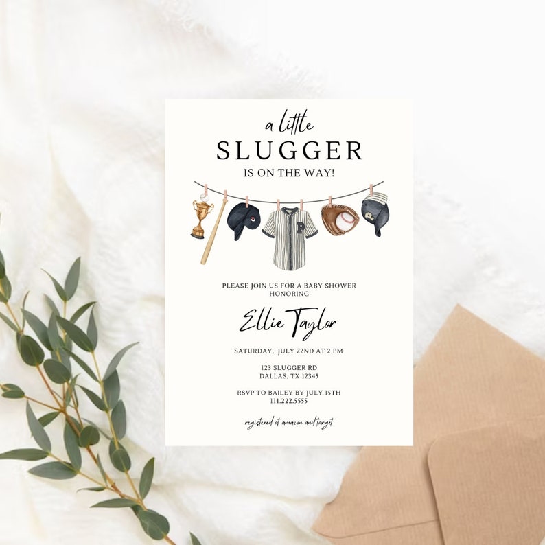 Baseball Baby Shower Invitation | A Little Slugger is on the Way Invite ...
