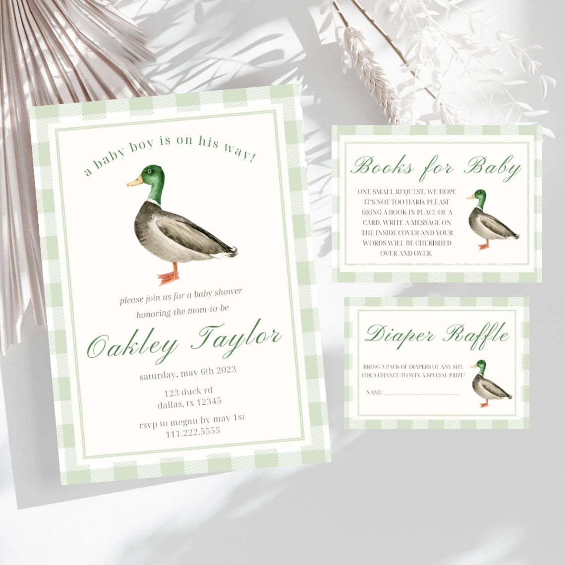 Duck Baby Shower Invitation Bundle | Editable Mallard Duck Boy Baby ...