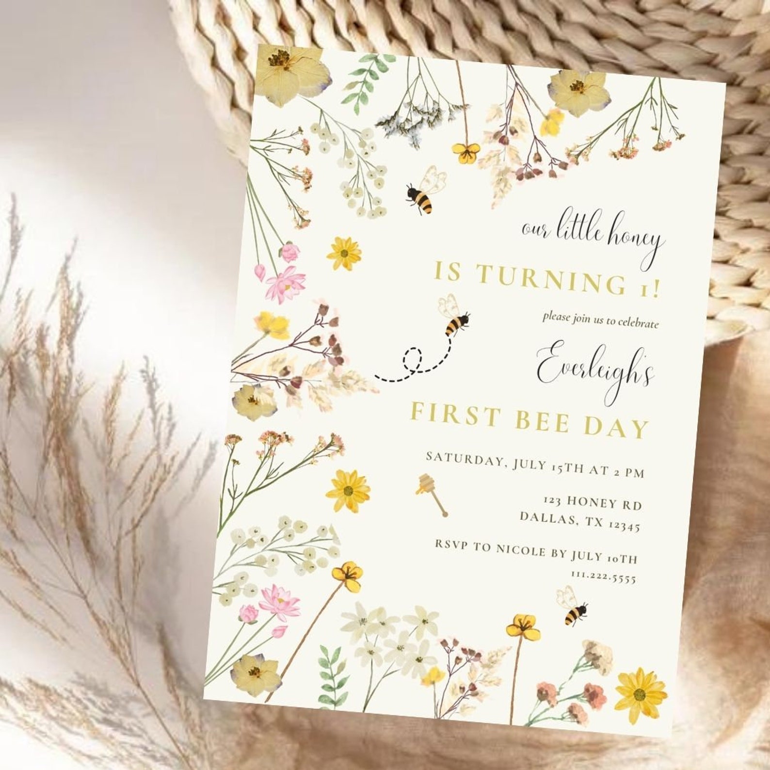 Editable First Bee Day Invitation Bee First Birthday - Etsy