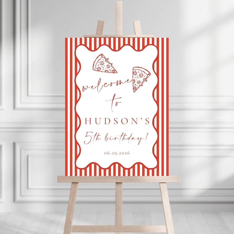 Editable Pizza Birthday Party Welcome Sign | Printable Pizzeria Party ...