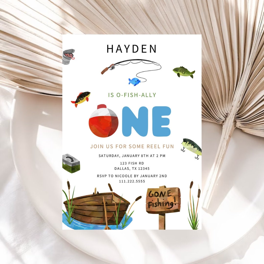 O-fish-ally-one Birthday Invitation | Editable Fishing Invitation ...