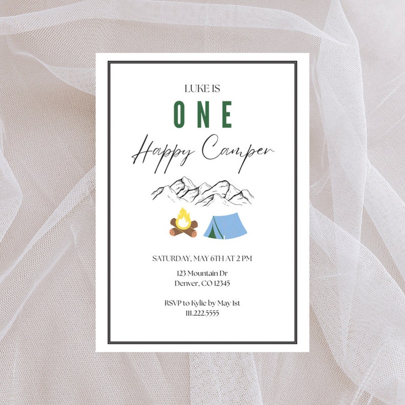 One Happy Camper Birthday Invitation Camping Birthday - Etsy