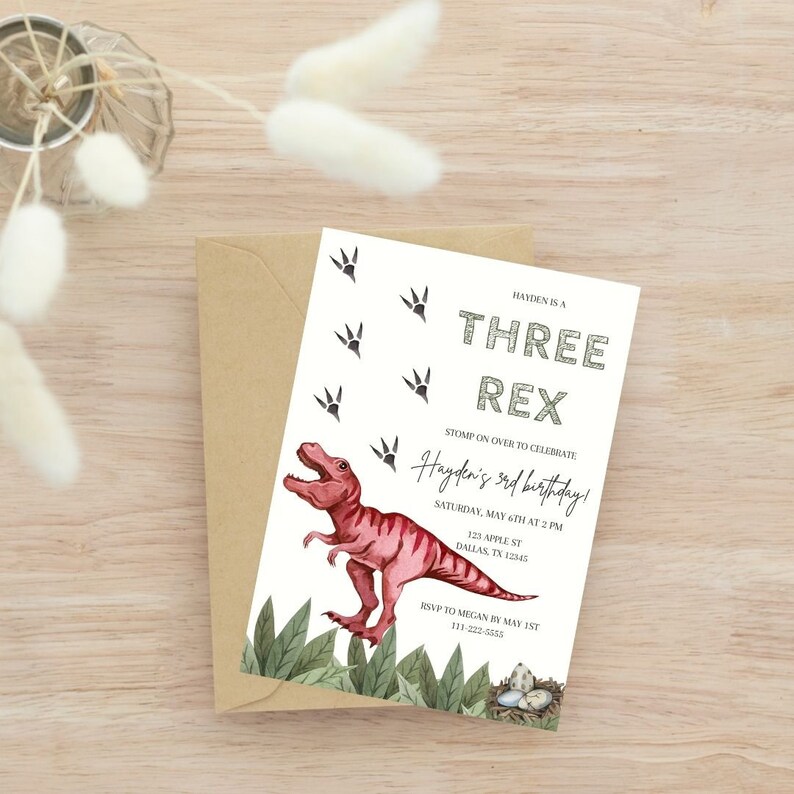 Three-rex Invitation, Editable Dinosaur Birthday Invite, Three Rex ...
