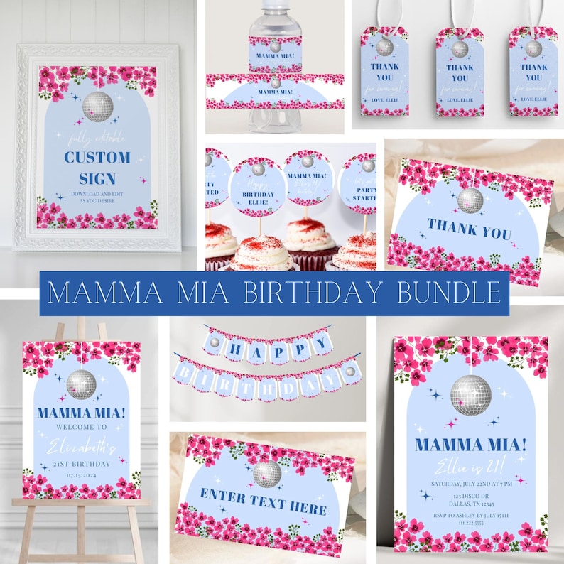 Editable Mamma Mia Birthday Party Bundle | Mamma Mia Disco Template ...