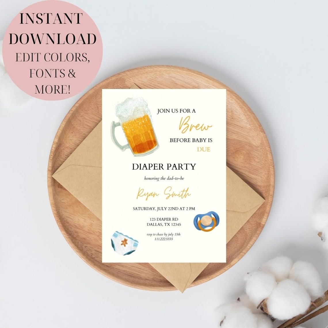 Editable Diaper Party Template Brew Before Baby is Due Invite Dads Baby ...