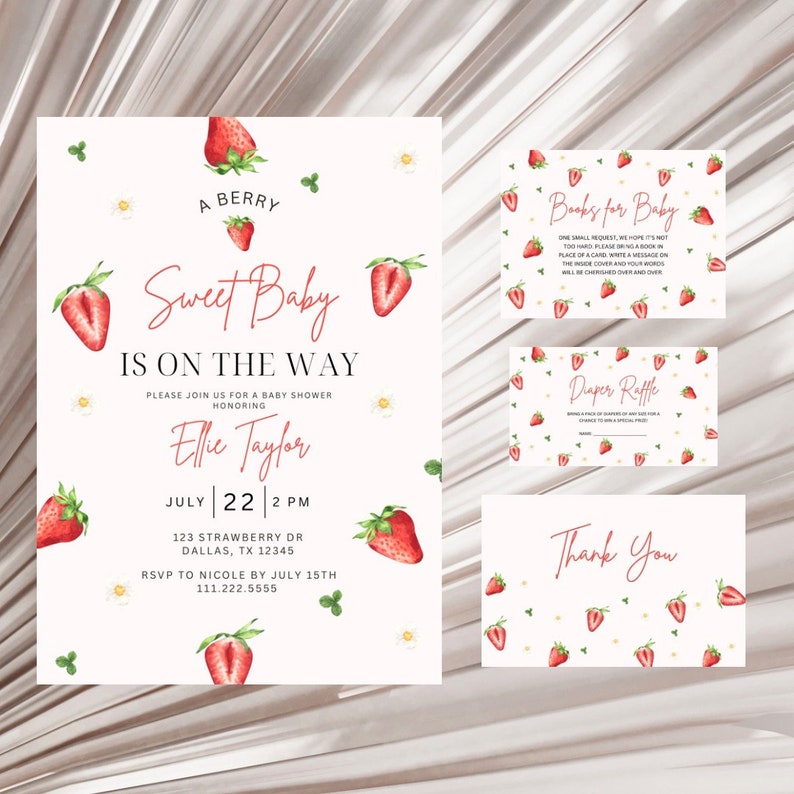 Berry Sweet Baby Shower Invitation Bundle Editable - Etsy