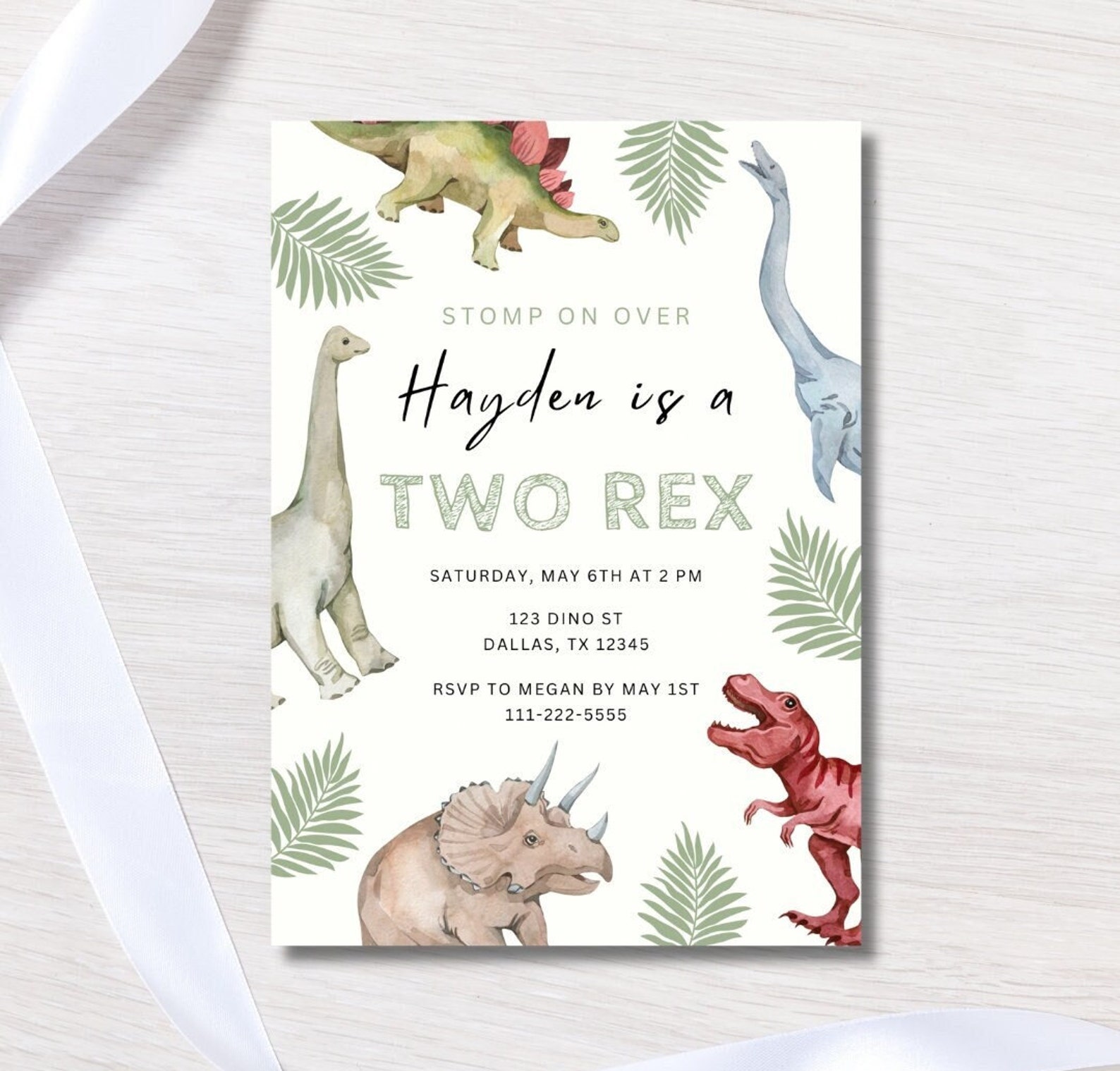 Editable Two-rex Invitation Dinosaur Birthday Template Dino 2nd ...