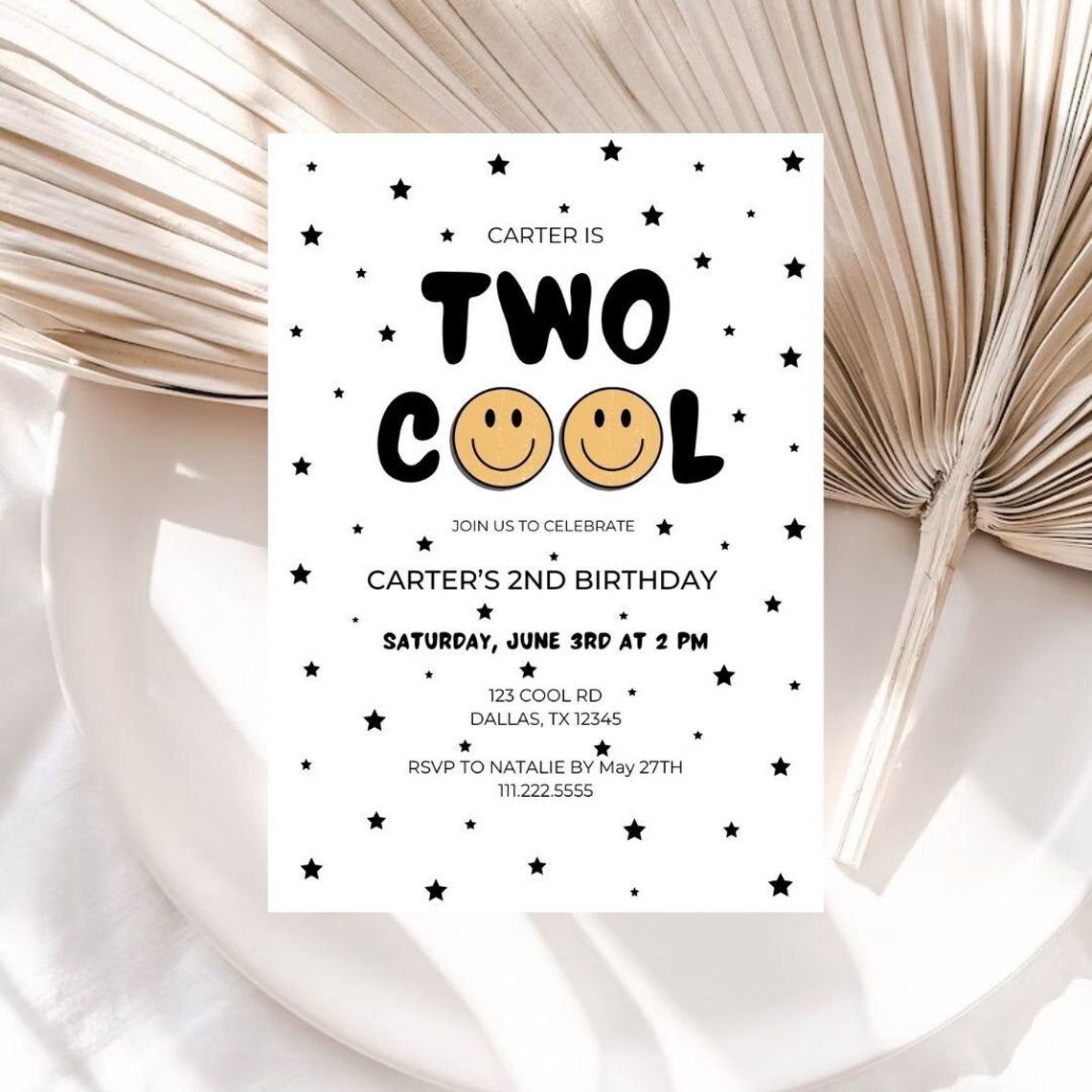 Two Cool Birthday Invitation Smiley Face Invitation 2nd Birthday Smiley ...