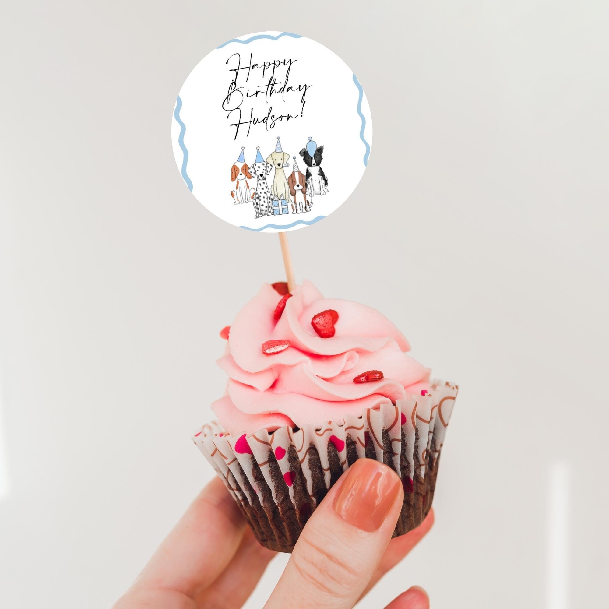 Dog Theme Birthday Cupcake Toppers | Editable Puppy Pawty Theme Cupcake ...