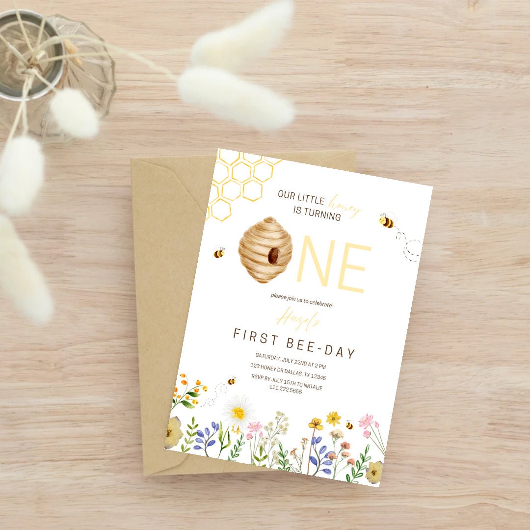 Editable First Bee Day Invitation Bee First Birthday Invitation Our ...
