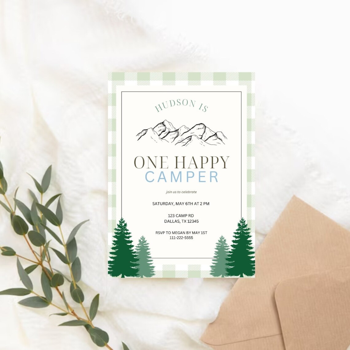 One Happy Camper Birthday Invitation Camping Birthday Invitation Instant Download Camping Themed ...