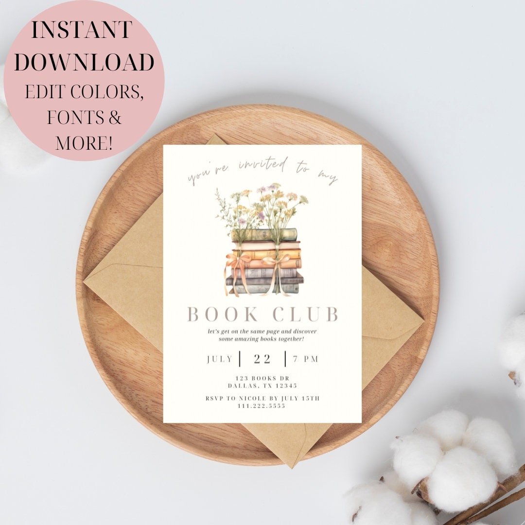 Book Club Editable Invitation Youre Invited to My Book Club Invite ...