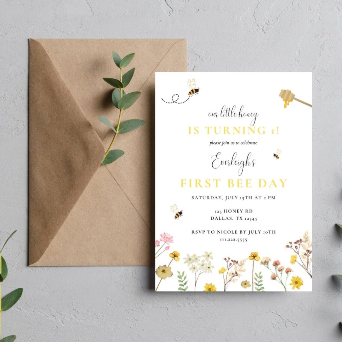 First Bee Day Editable Invitation Bee First Birthday - Etsy