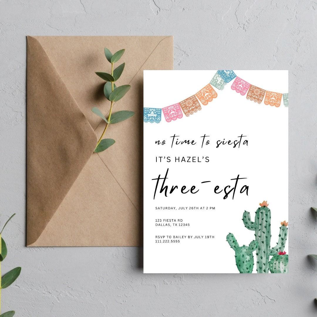 Three-esta Birthday Invitation | Editable Fiesta Birthday Invitation ...