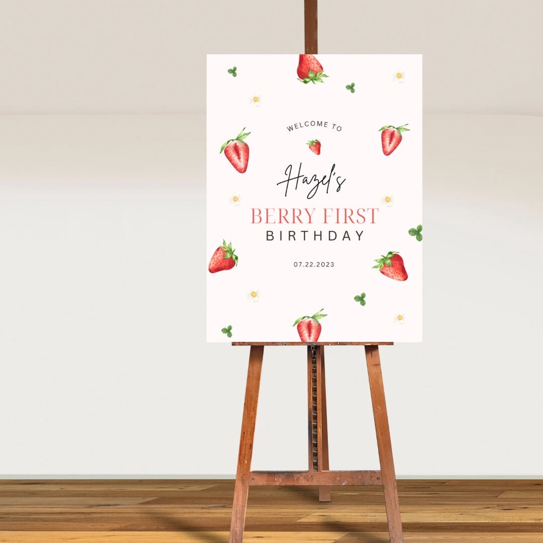 Berry First Birthday Welcome Sign | Strawberry Themed 1st Birthday ...