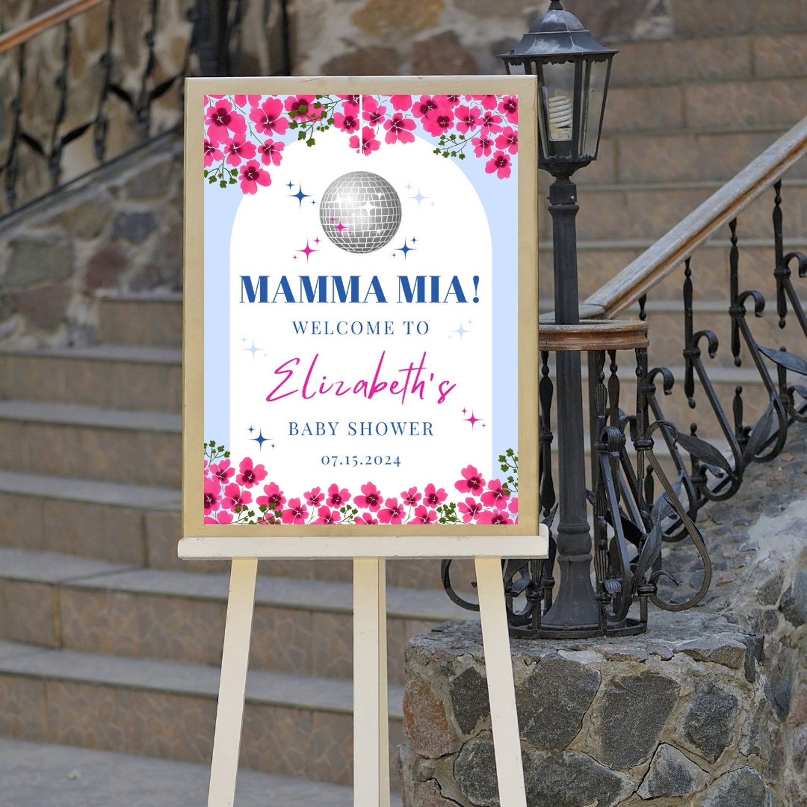 Editable Mamma Mia Baby Shower Welcome Sign | Mamma Mia Disco | Greek Baby Shower Welcome Board ...