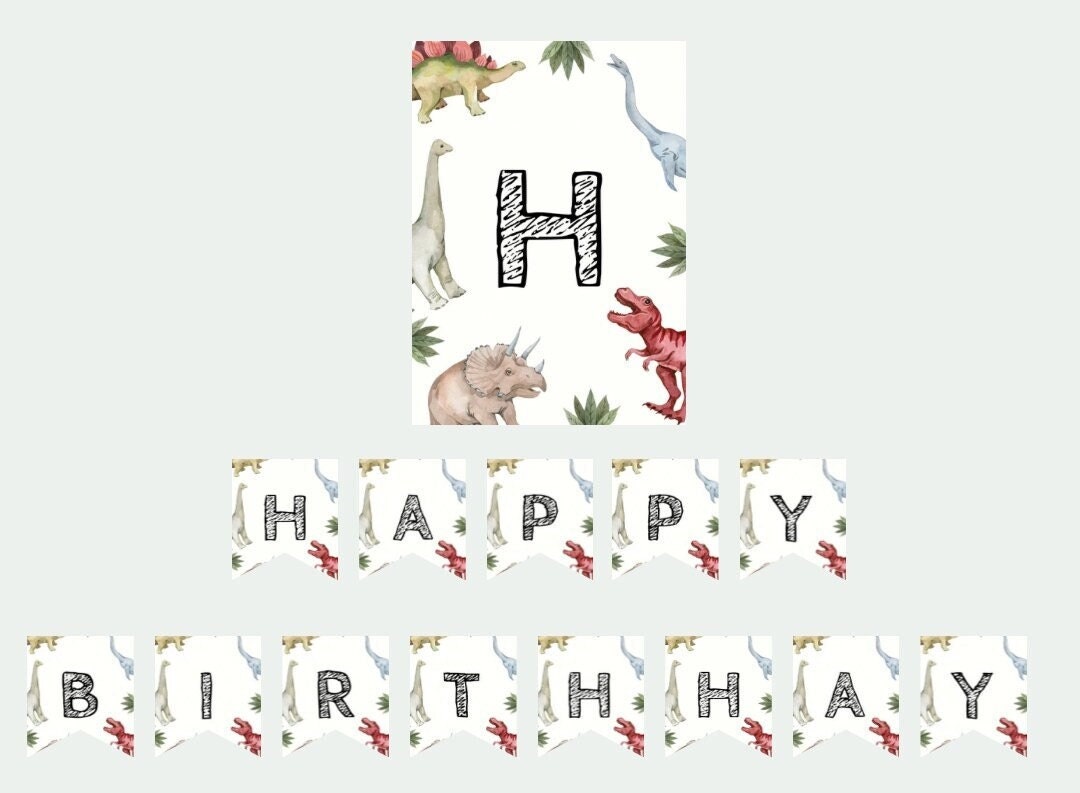 Editable Dinosaur Birthday Banner Flags | T-rex Happy Birthday Banner ...