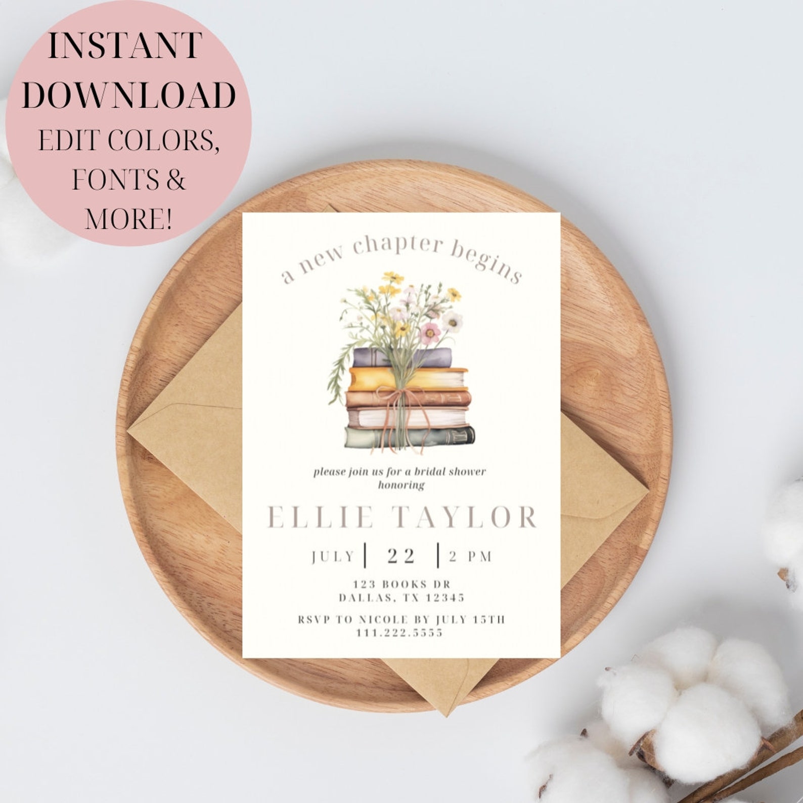 Book Themed Bridal Shower Editable Invitation A New Chapter Begins ...