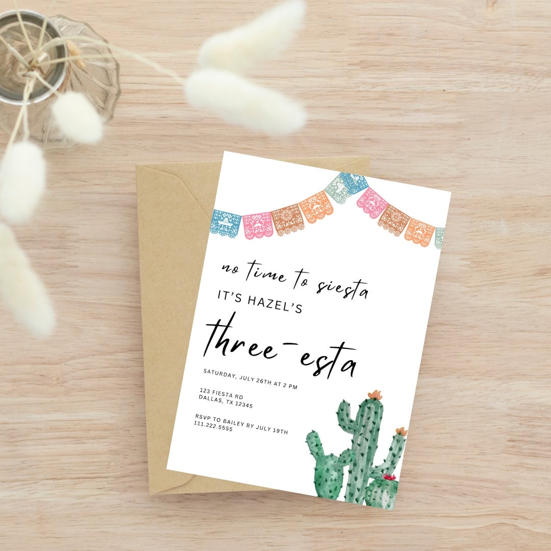 Three-esta Birthday Invitation | Editable Fiesta Birthday Invitation ...