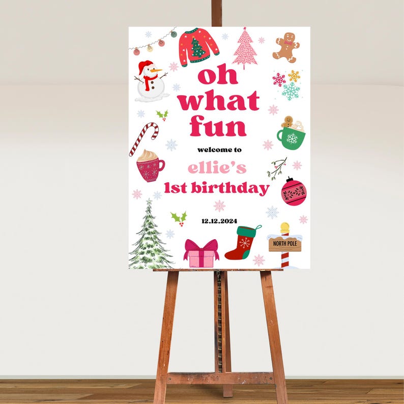 Editable Christmas Birthday Welcome Sign | Oh What Fun It is to Be One ...