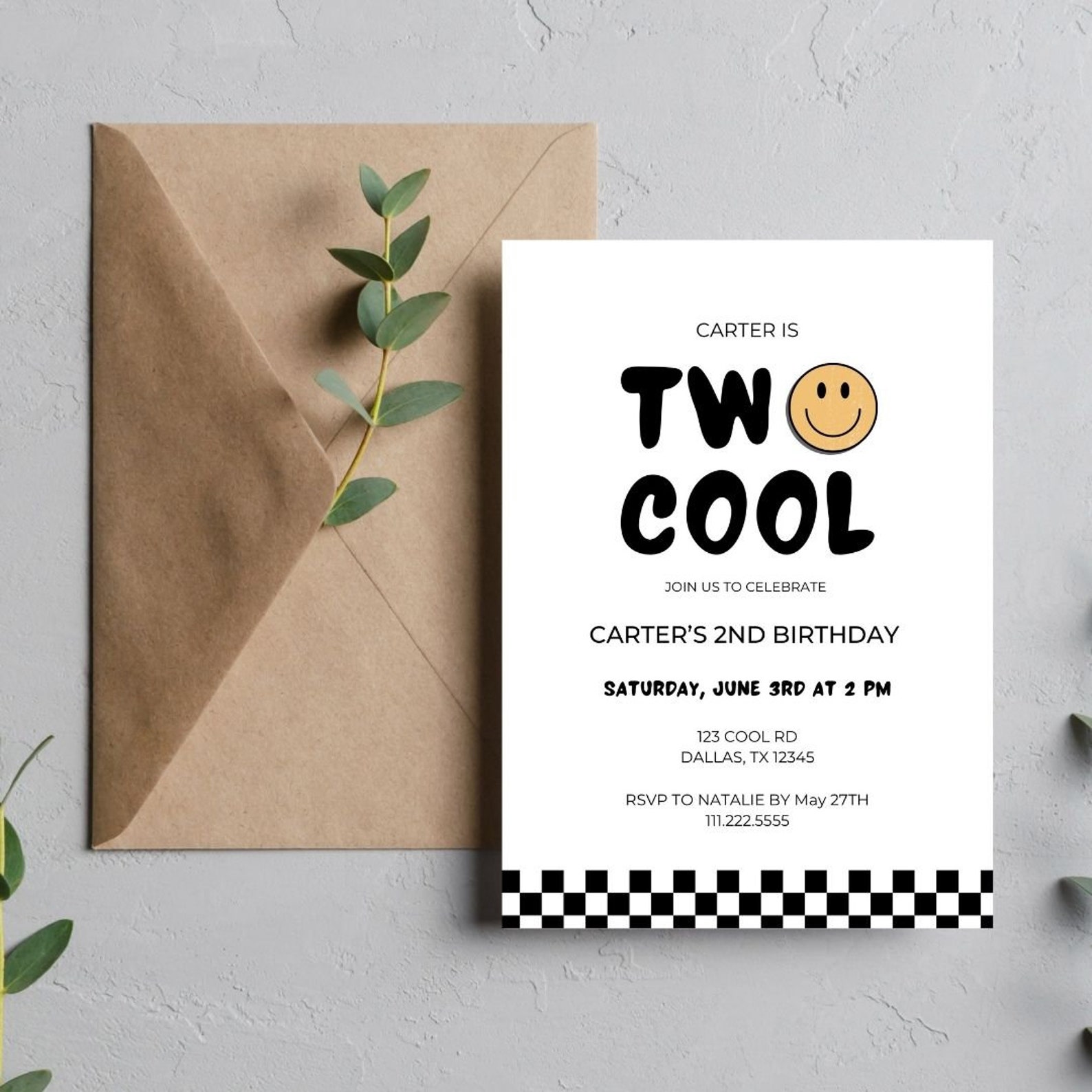 Two Cool Birthday Invitation | Smiley Face Invitation | 2nd Birthday ...