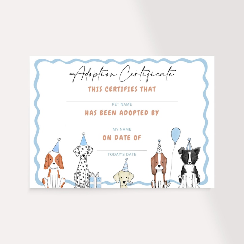 Adopt A Puppy Certificate Card and Sign | Editable Dog Adoption ...