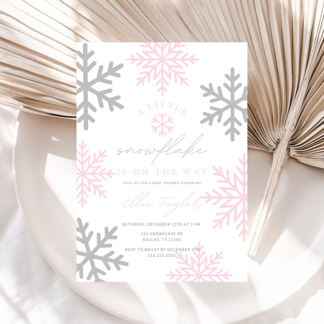Editable Snowflake Baby Shower Invitation A Little Snowflake is on the ...