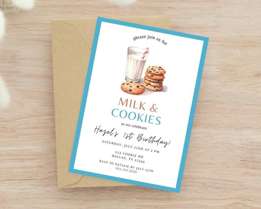 Editable Milk and Cookies First Birthday Invitation | Minimal Milk and ...