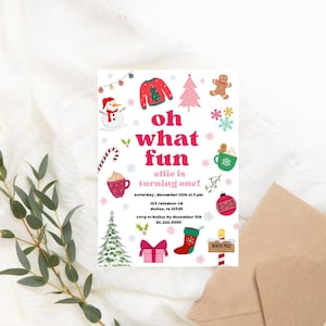 Editable Christmas Birthday Invitation Oh What Fun It is to Be One Red ...