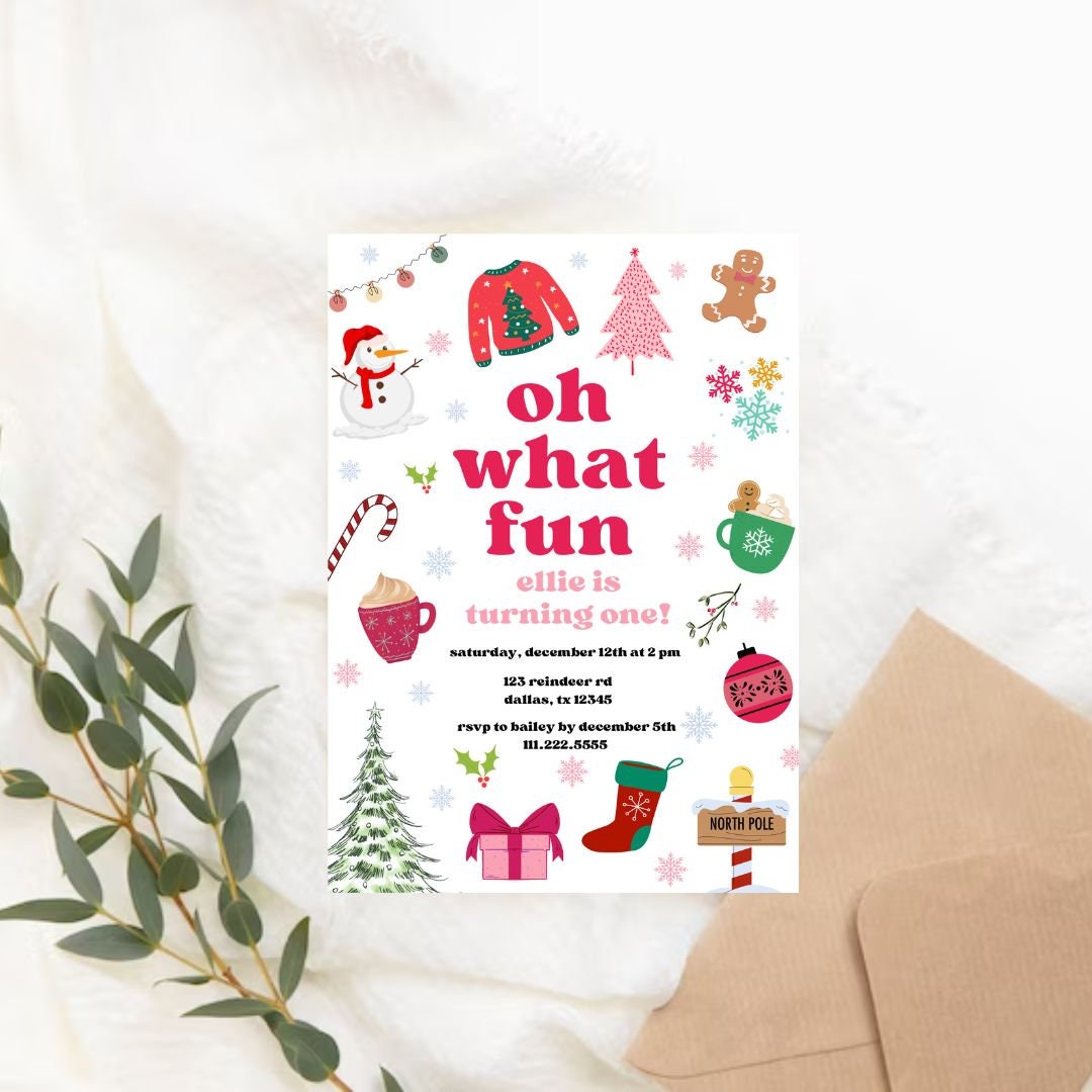 Editable Christmas Birthday Invitation Oh What Fun It is to Be One Red ...