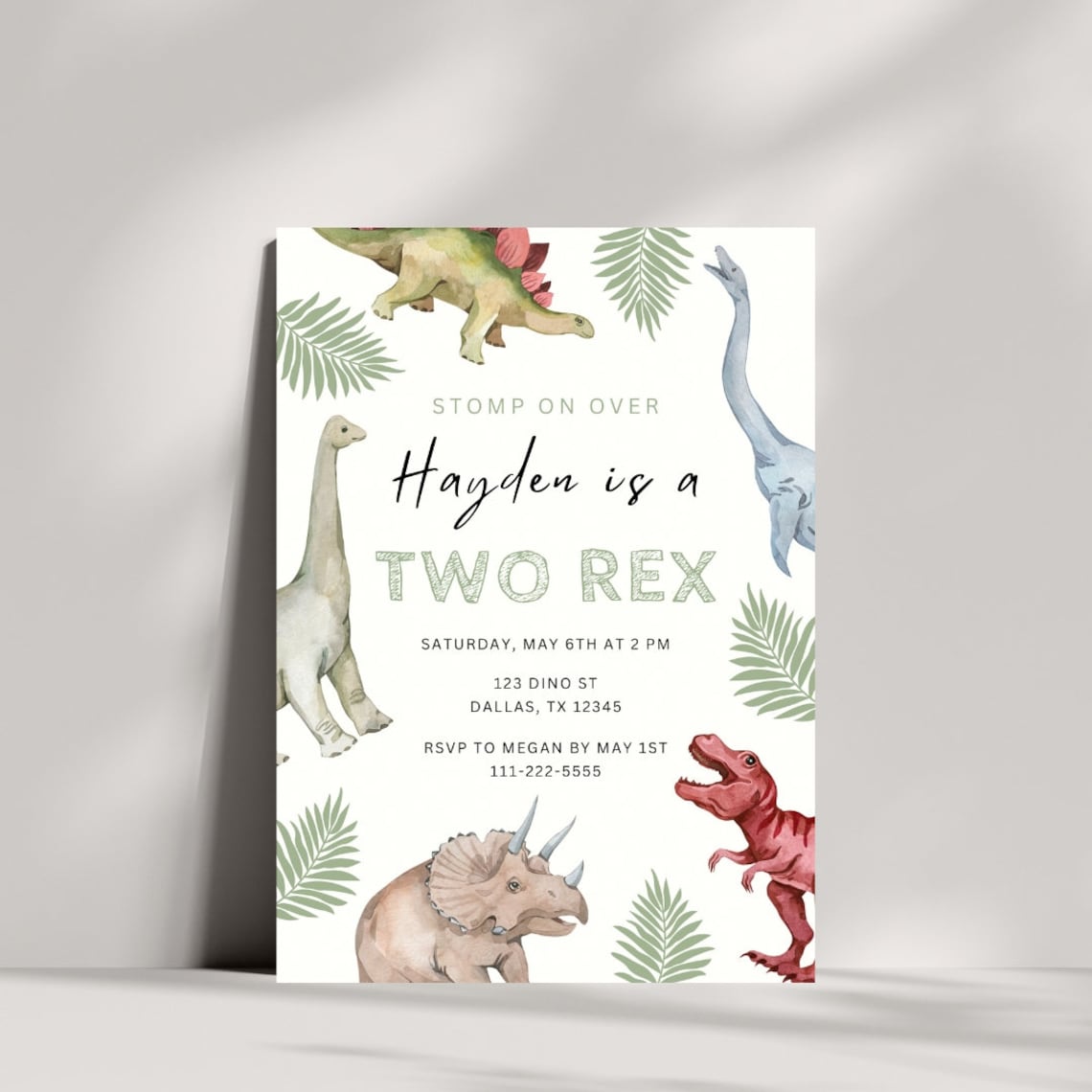 Editable Two-rex Invitation Dinosaur Birthday Template Dino 2nd ...