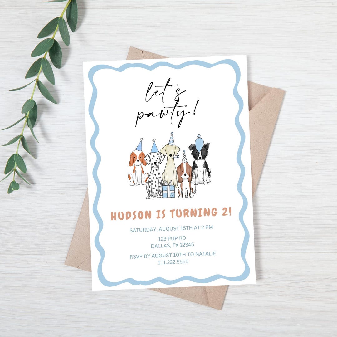 Puppy Pawty Theme Birthday Invitation | Editable Dog Theme Party ...