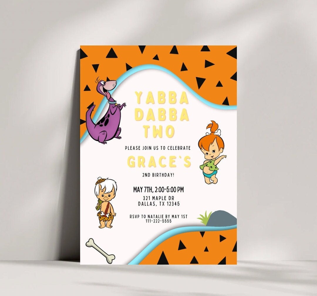 Yabba Dabba Two Birthday Invitation Template,digital Download,orange ...