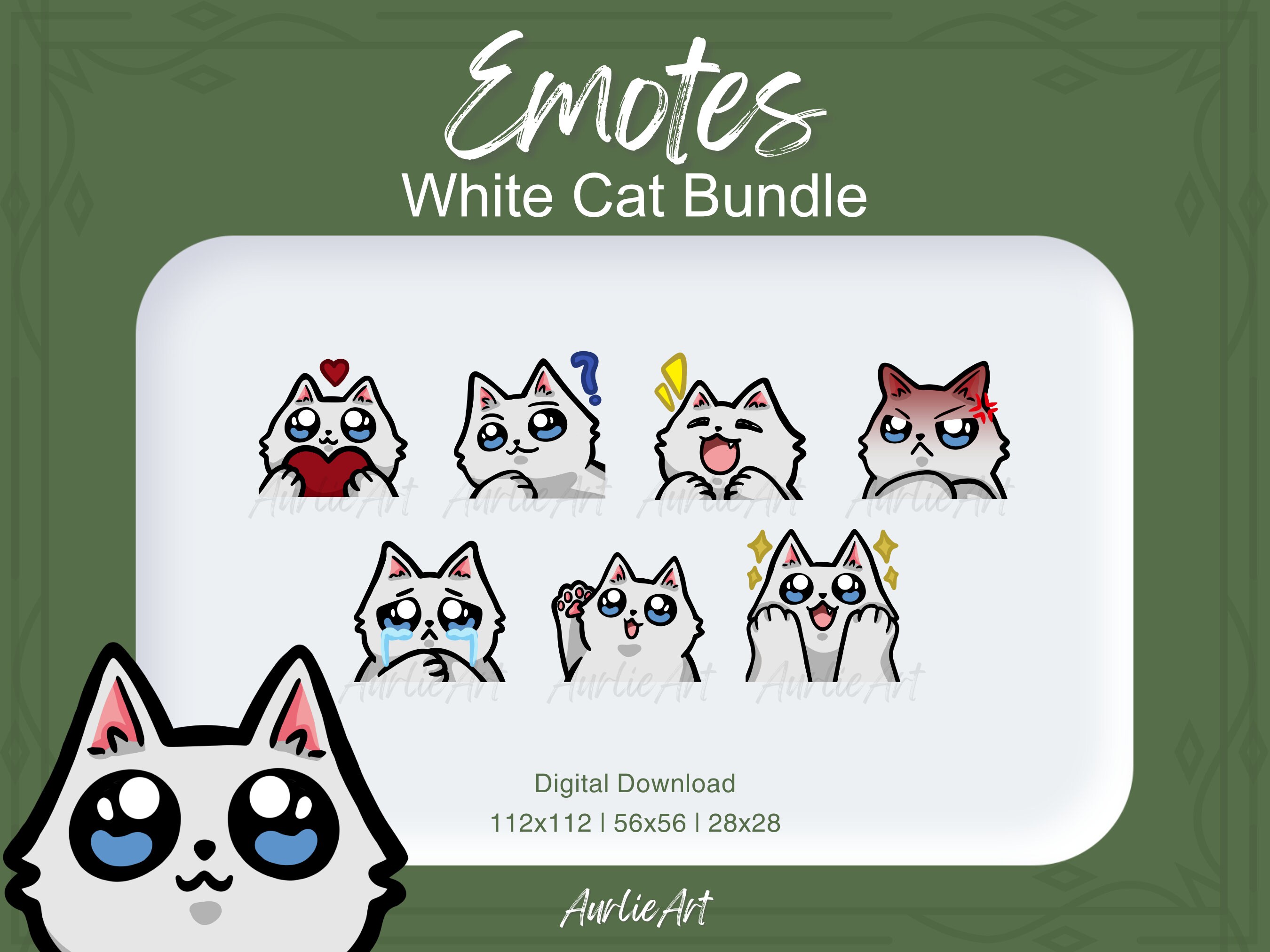 White Cat Emote Bundle 7 Cat Emotes Cat Emotes for Twitch - Etsy