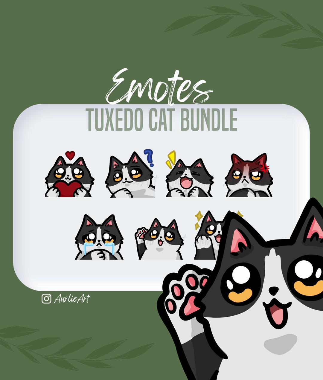 Tuxedo Cat Emote Bundle | 7 Cat Emotes | Cat Emotes for Twitch, Youtube ...