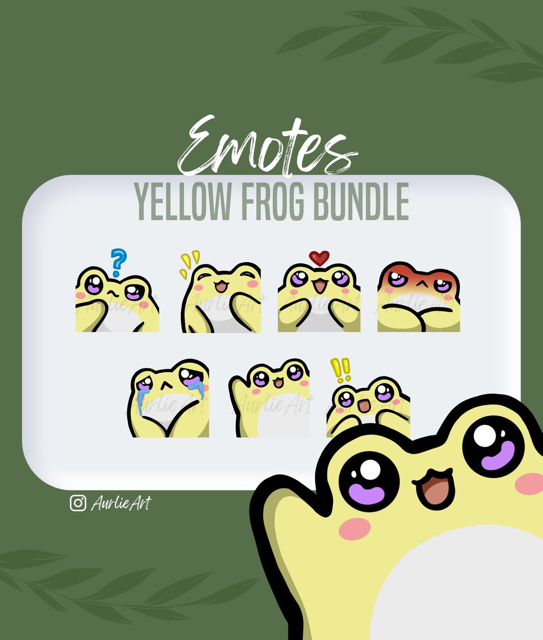 Yellow Frog Emote Bundle | 7 Frog Emotes | Frog Emotes for Twitch ...