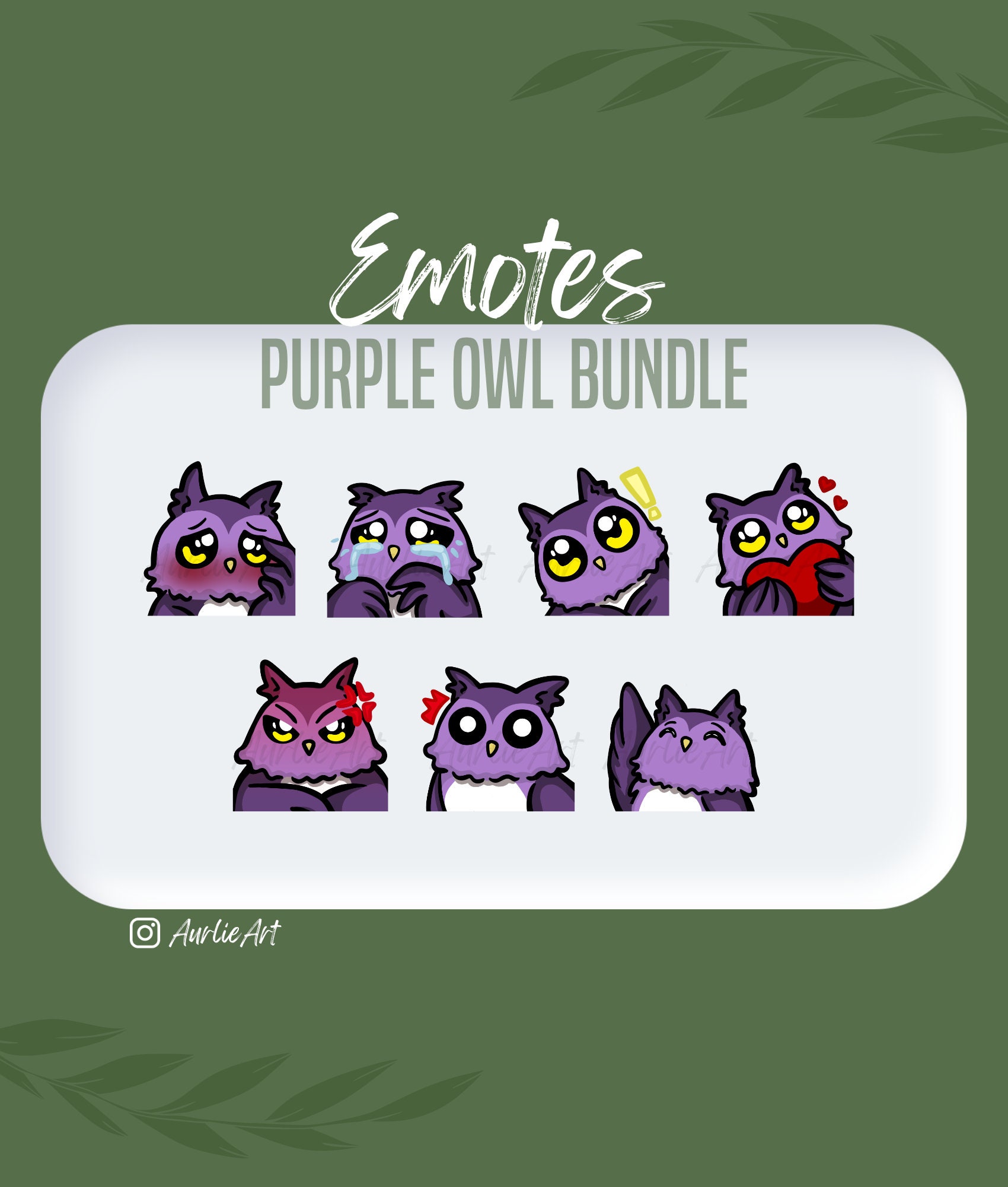 Purple Owl Emote Bundle | Streaming Twitch, Youtube, Discord (digital ...
