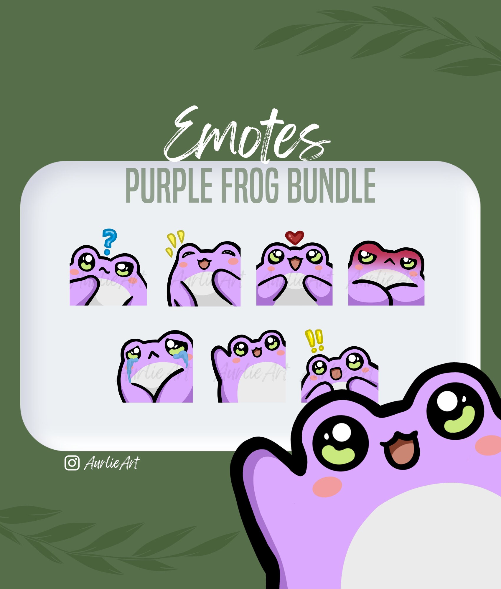Purple Frog Emote Bundle | 7 Frog Emotes | Frog Emotes for Twitch ...