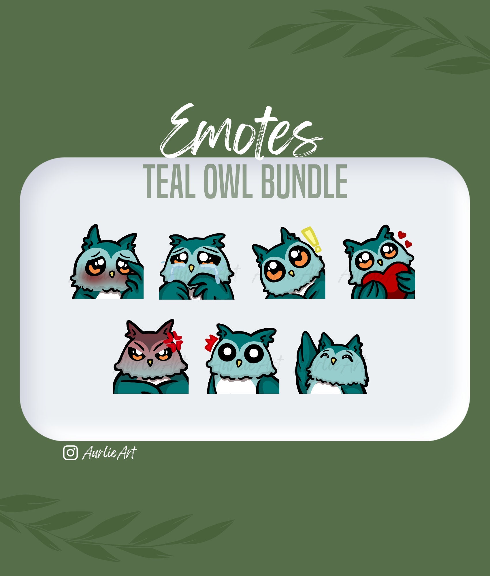 Teal Owl Emote Bundle | Streaming Emotes for Twitch, Youtube, Discord ...