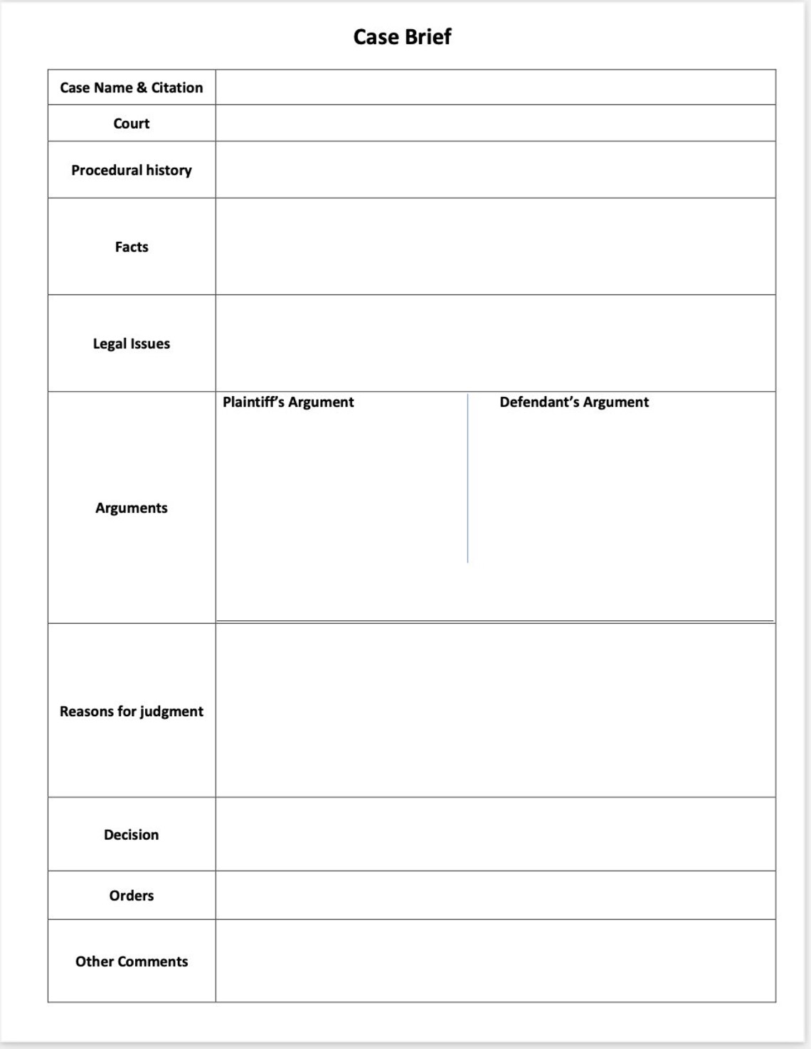 Case Brief Template - Etsy