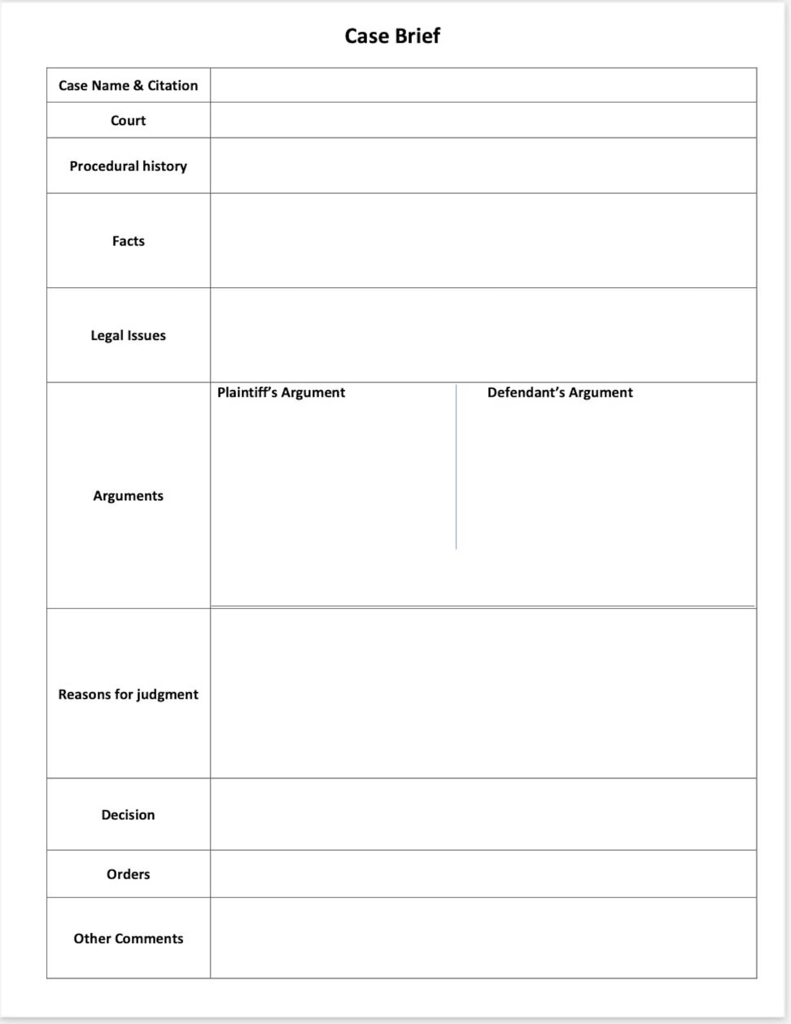 Case Brief Template - Etsy