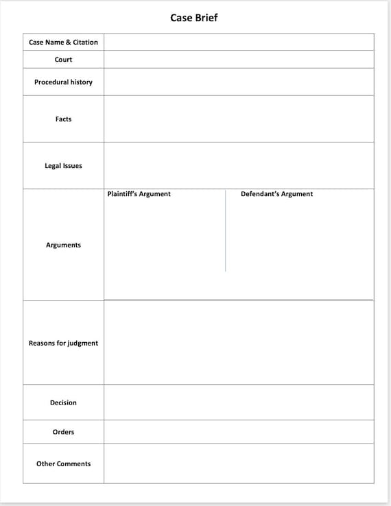 Case Brief Template - Etsy