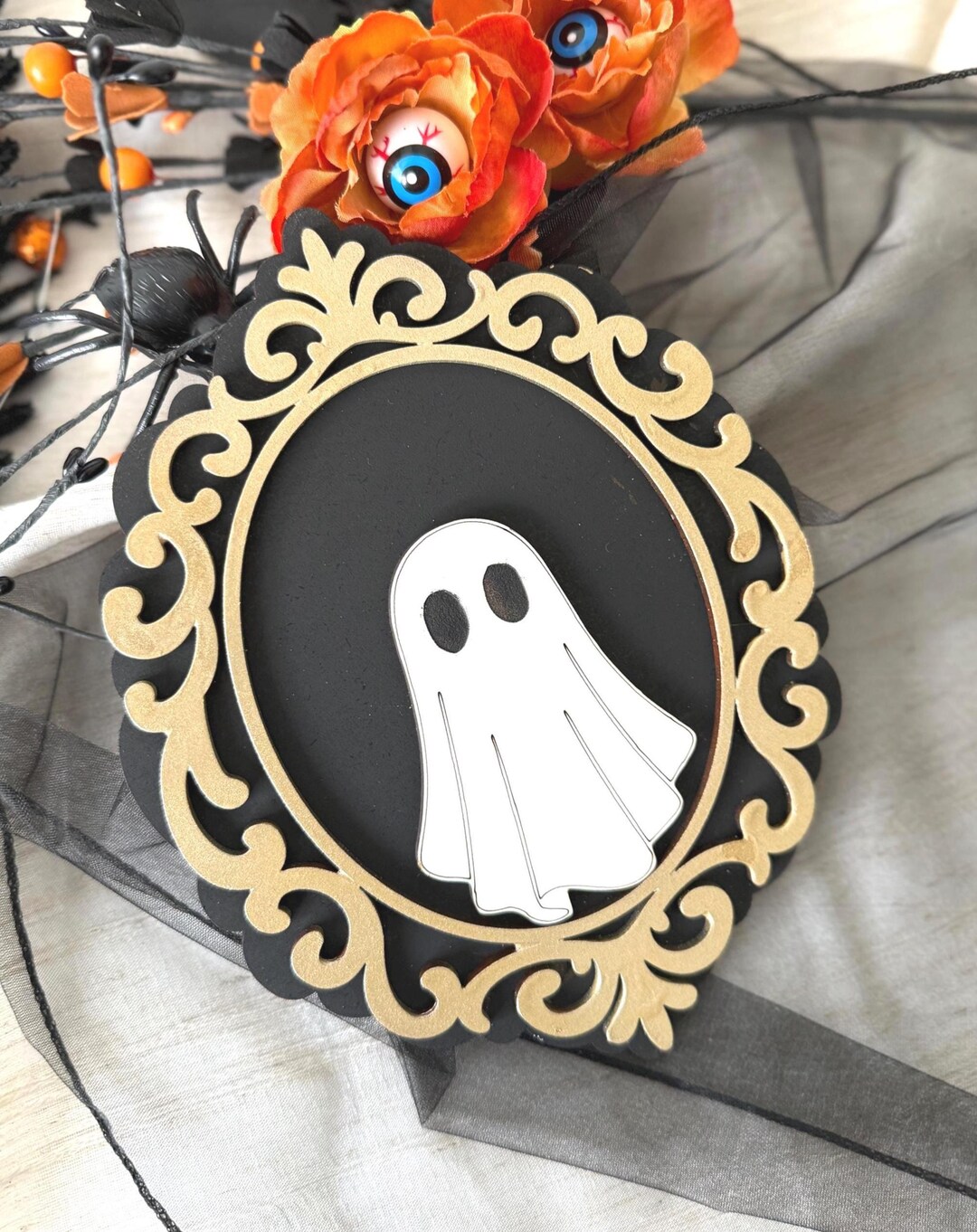 Vintage Halloween Ghost Plaque – Gothic Gold Frame Decor - Etsy