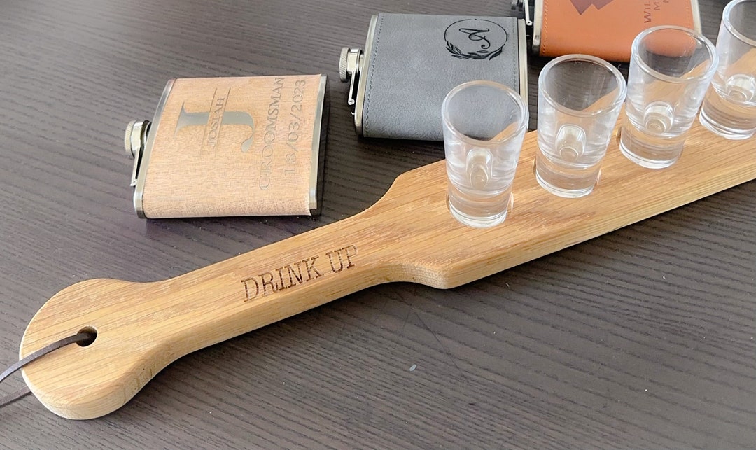 Oak Wood 6 Shot Wooden Paddle Board/ Shot Flight, Shot Glass Paddle ...