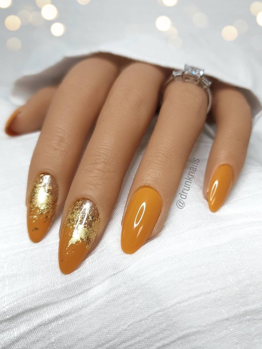 Mustard Yellow Fall Nails With Gold Foil Nails Stiletto Nails - Etsy