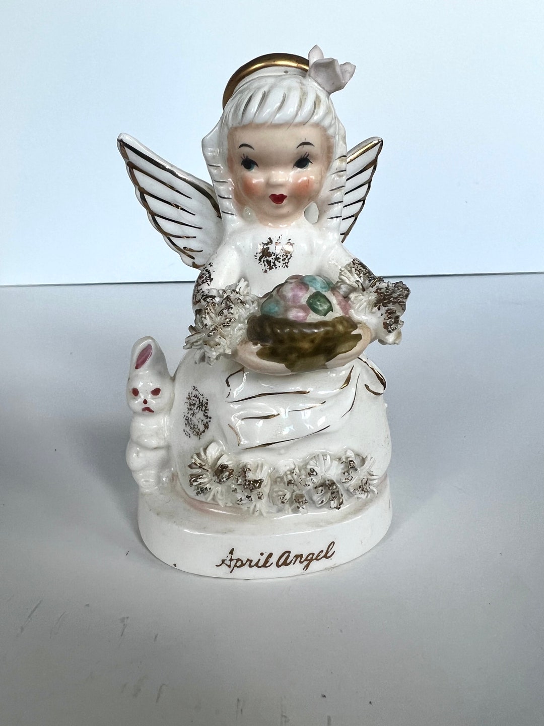 Vintage Napco April Angel Girl/ Birthday or Easter With Bunny Rabbit ...