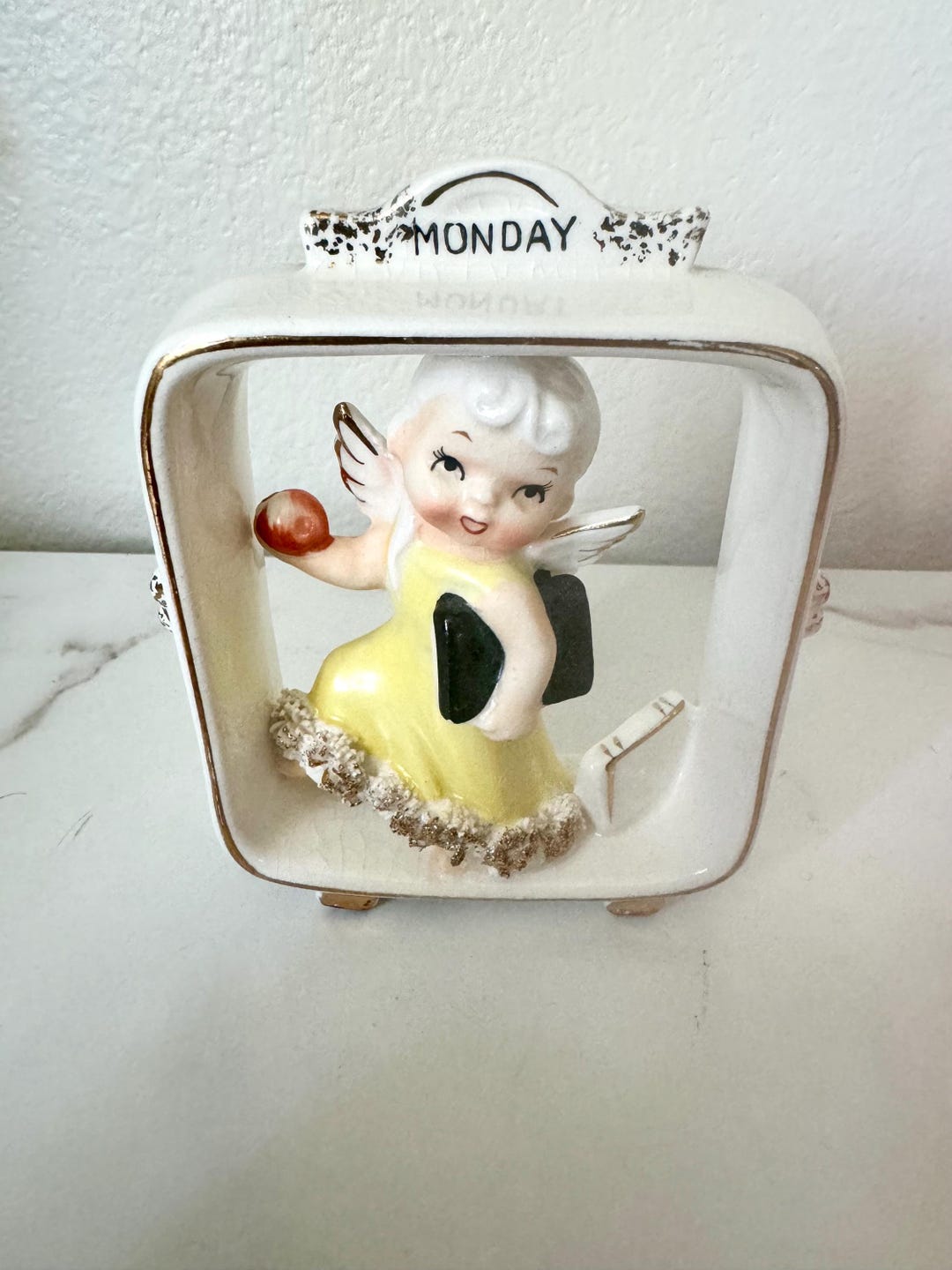 VINTAGE Rare GEO LEFTON Day of the Week Figurine, Monday Framed Angel ...