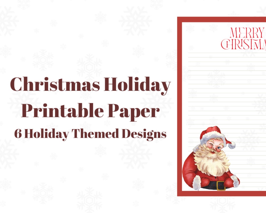 Christmas Holiday Lined Paper, Printable Paper, Digital Notebook Paper ...