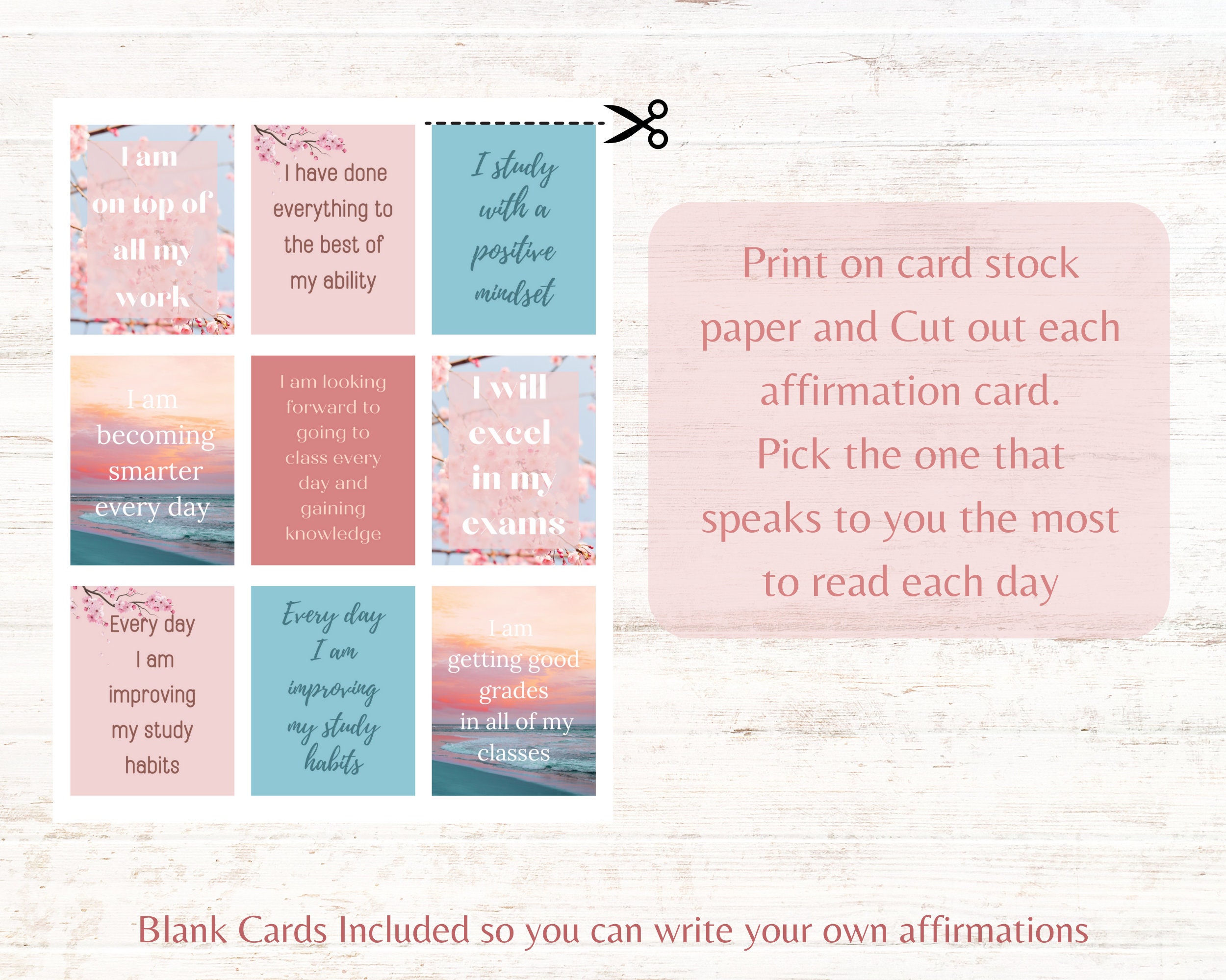 50 Printable Positive Affirmation Cards for University/college Students ...