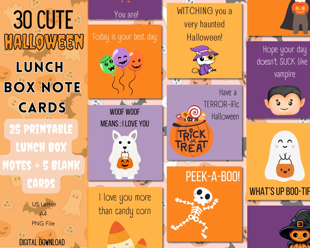 30 Cute Halloween Printable Lunch Box Notes for Kids, Daily ...